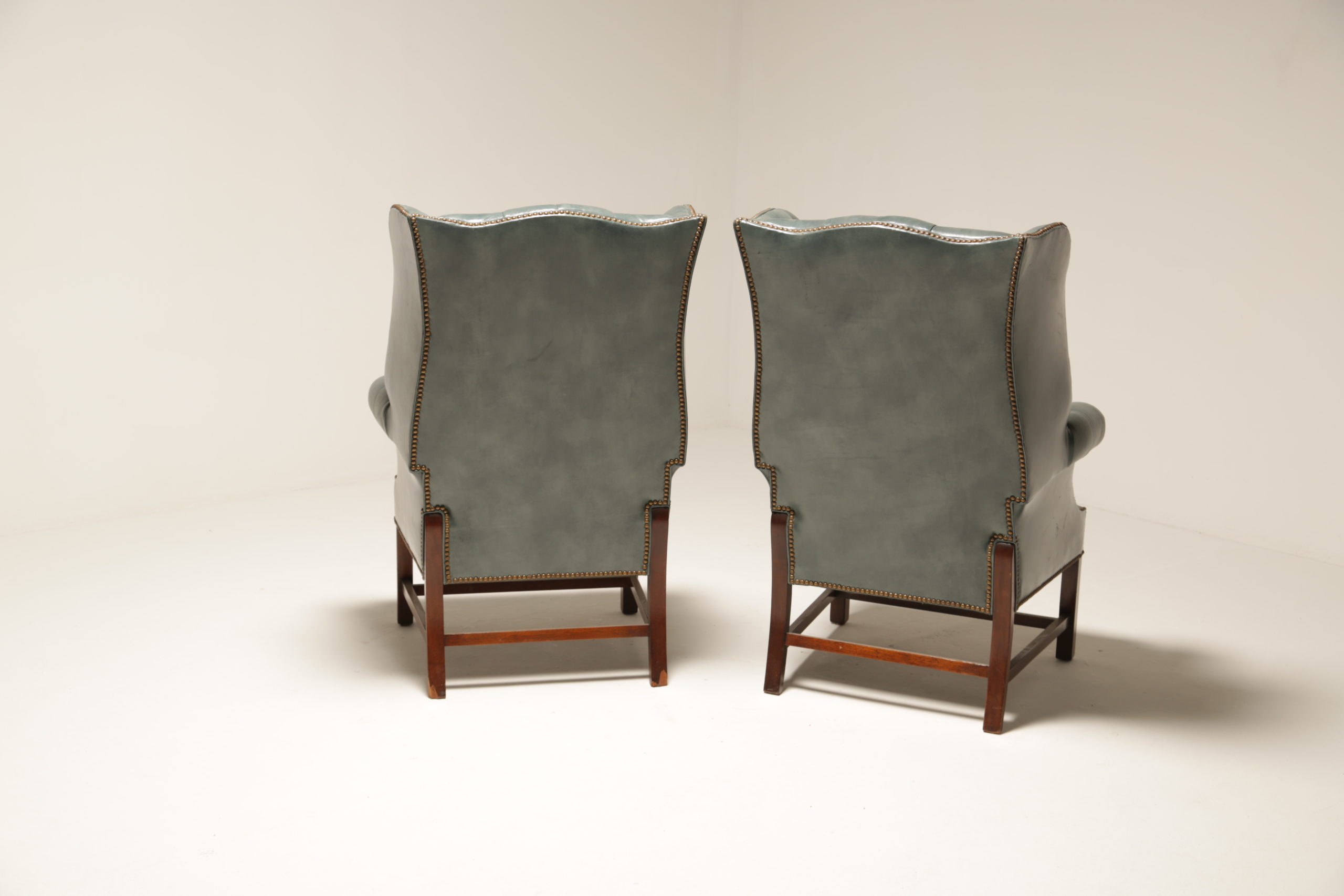 Victorian Style Silver Grey Buttoned Leather Wingback Armchairs with ...