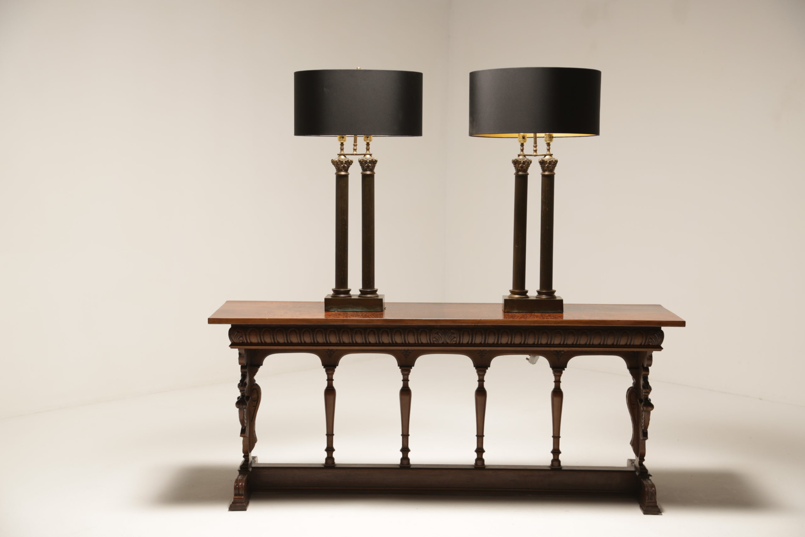 Victorian Brass Double Column Library Table Lamps | The Vintage Hub